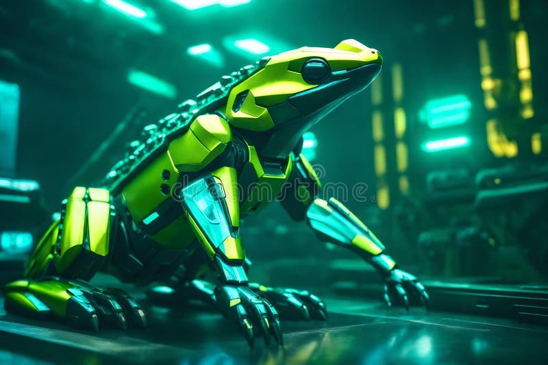 Futuristic Robotic Frog Crafted from Green and Yellow Transformer ...