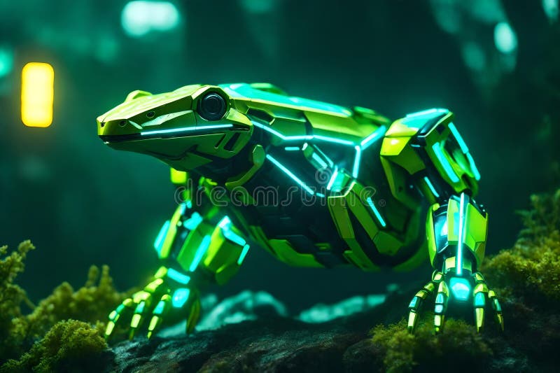 Futuristic Robotic Frog Crafted from Green and Yellow Transformer ...