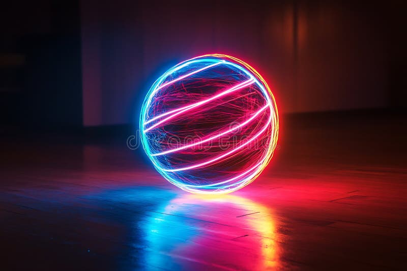 Radiant Neon Sphere Glowing in a Dark Abstract Art Environment Stock ...