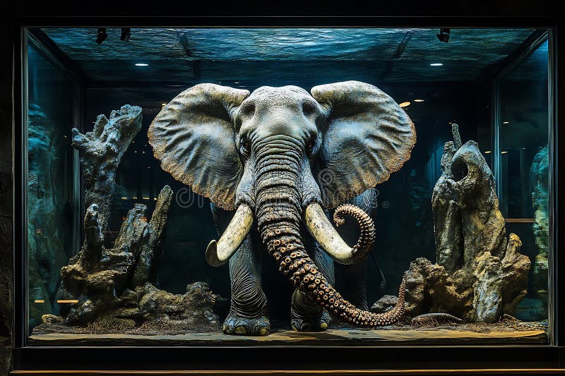 Close-up Portrait of a Giant Horror Elephant with Two Trunks Emerging ...