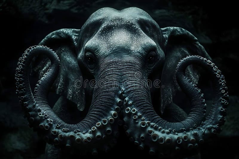 Close-up Portrait of a Giant Horror Elephant with Two Trunks Emerging ...