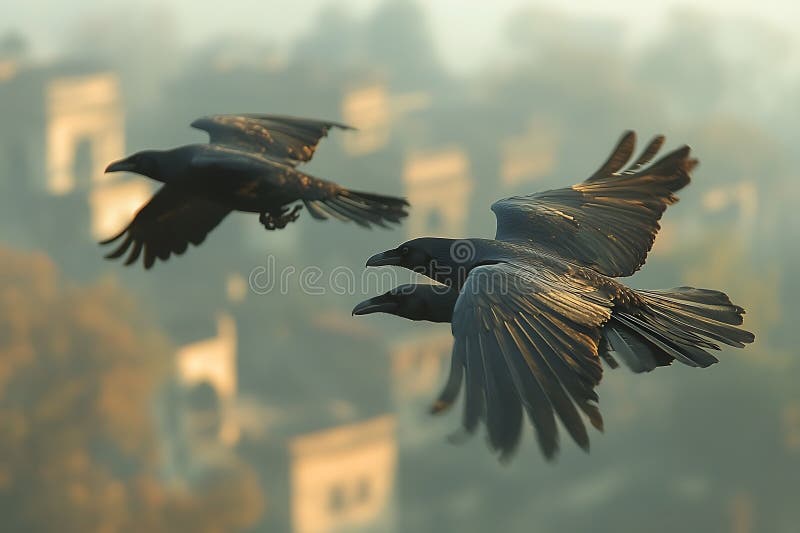 Cinematic Shot of a Group of Ravens Soaring High in the Sky Stock ...