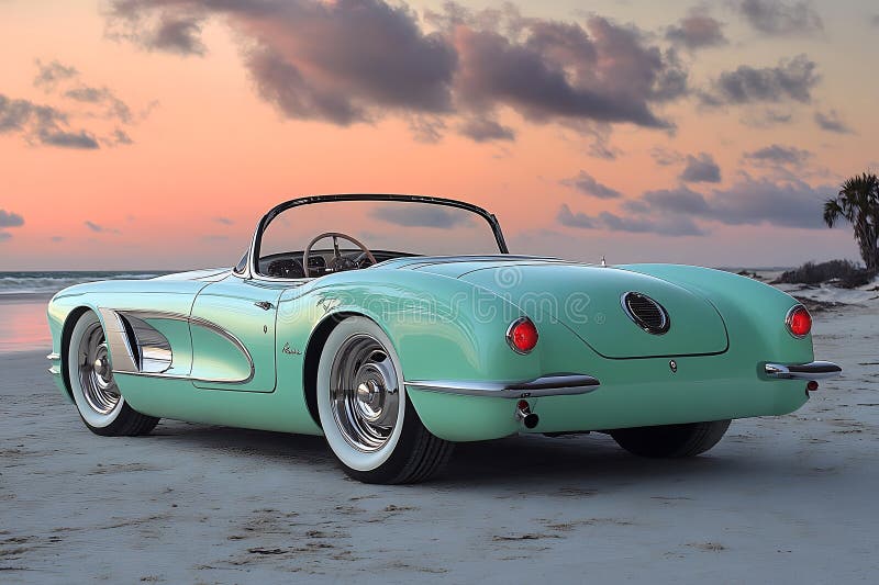 Striking Outside View of a Glowing Mint-colored Car Stock Illustration ...