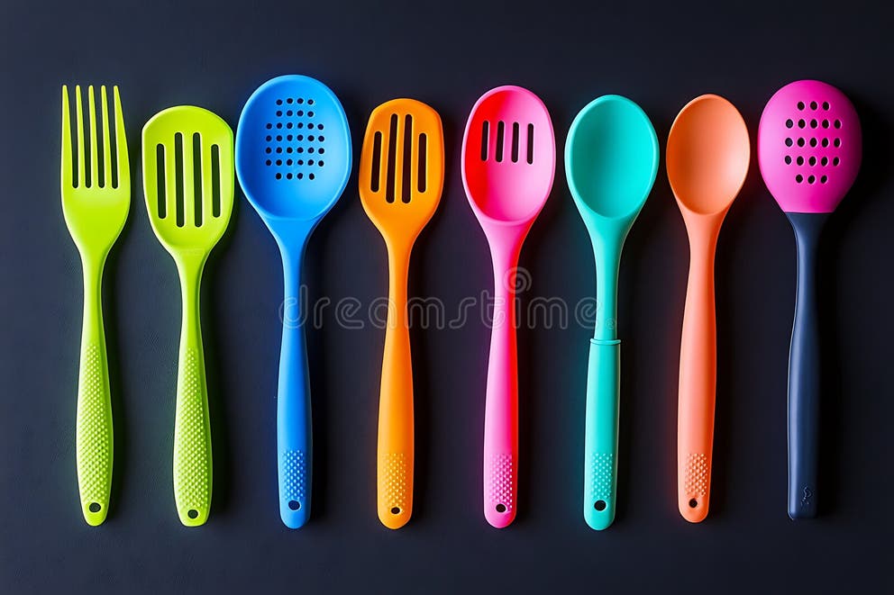 Stack of Various Spoons Illuminated in Vibrant RGB Colors Against a ...