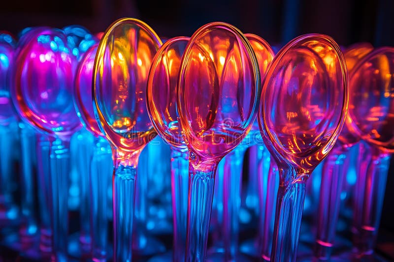 Stack of Various Spoons Illuminated in Vibrant RGB Colors Against a ...