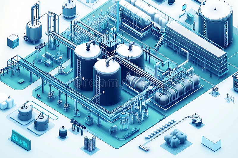 Industrial Factory Complex with Pipes and Tanks Stock Illustration ...