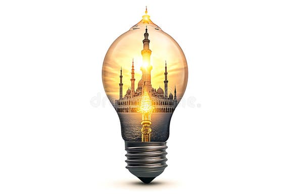 Illuminating Faith Mosque Inside a Lightbulb Stock Illustration ...