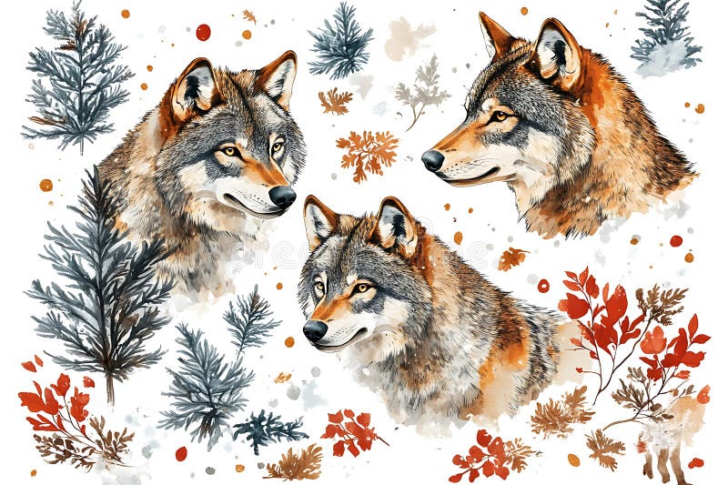 Character Sheet of a Wolf Featuring Various Poses and Expressions in ...