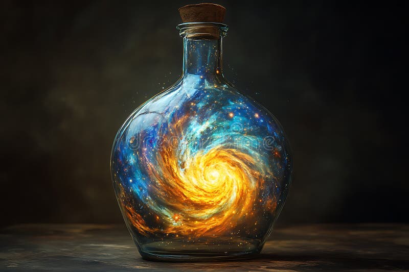 Whole Universe Glowing Inside a Magical Flask Stock Illustration ...