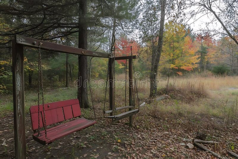 Old Swing for Kids in a Jungle Horror Scene Stock Illustration ...