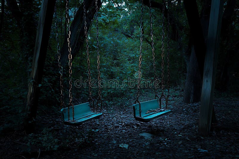 Old Swing for Kids in a Jungle Horror Scene Stock Illustration ...
