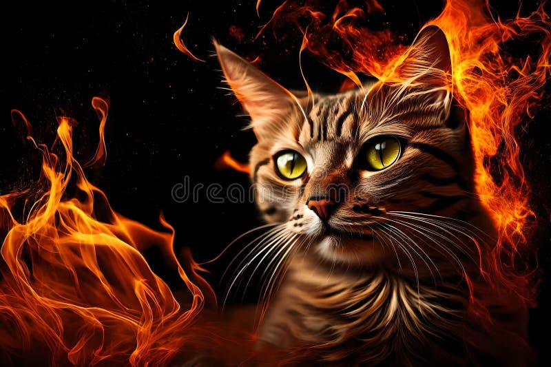 3d Render of a Cat Engulfed in Flames, Isolated on a Solid Color ...