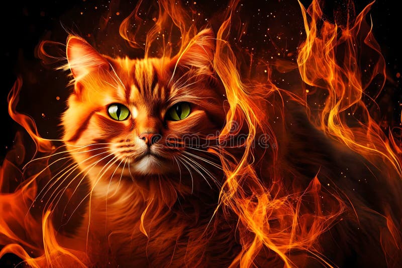 3d Render of a Cat Burning in Fire, Isolated Against a Solid Color ...
