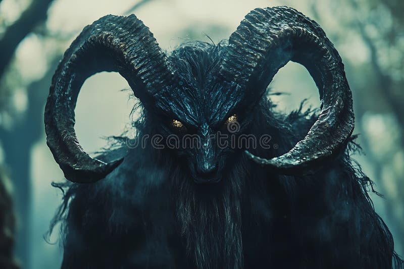 A Menacing Figure with Large Horns on the Head Resembling a Devil Stock ...