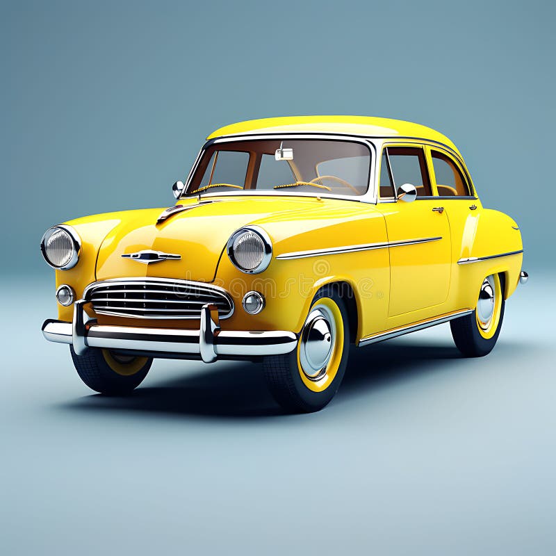 Sunny Ride: Retro Vintage Yellow Car â€“ 3D Illustration in Cute ...