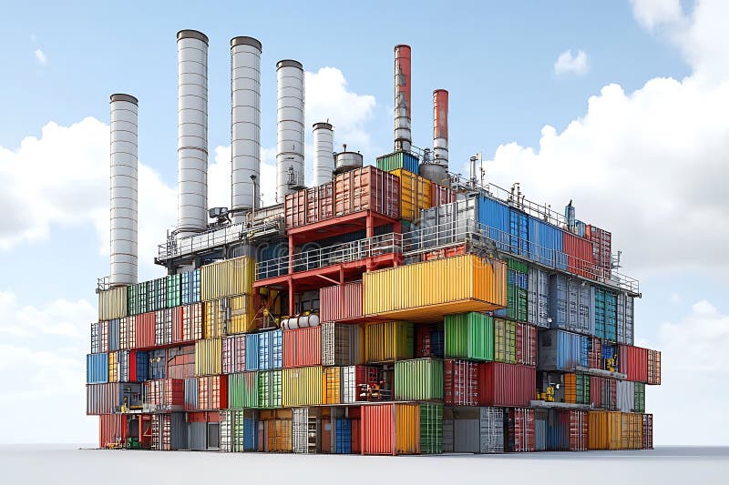 Industrial Shipping Container Architecture Factory Stock Illustration ...