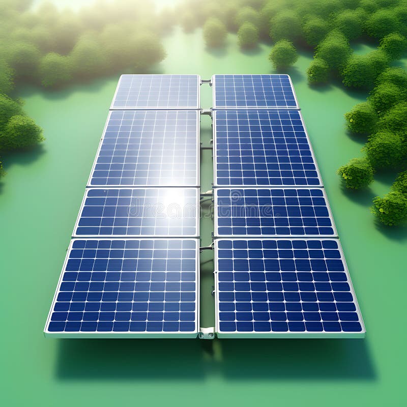 Innovative 3D Rendered Illustration of Blue Solar Panels Generating ...