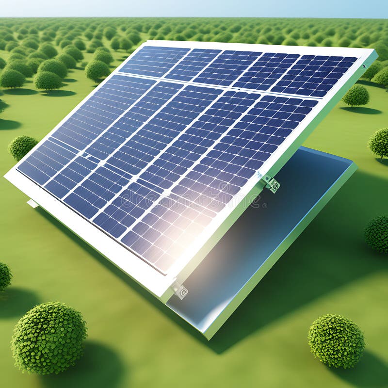 Innovative 3D Rendered Illustration of Blue Solar Panels Generating ...