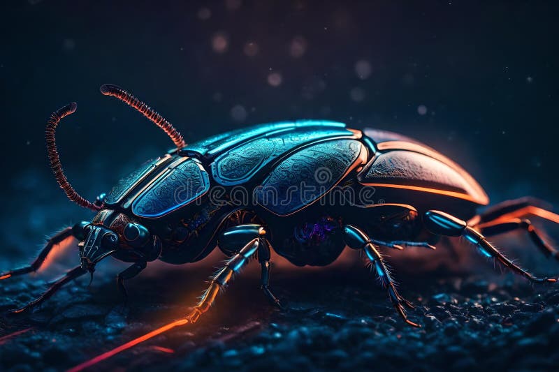 Neon Cyborg: Close-Up of High-Tech Insect Glowing with RGB Colors Stock ...
