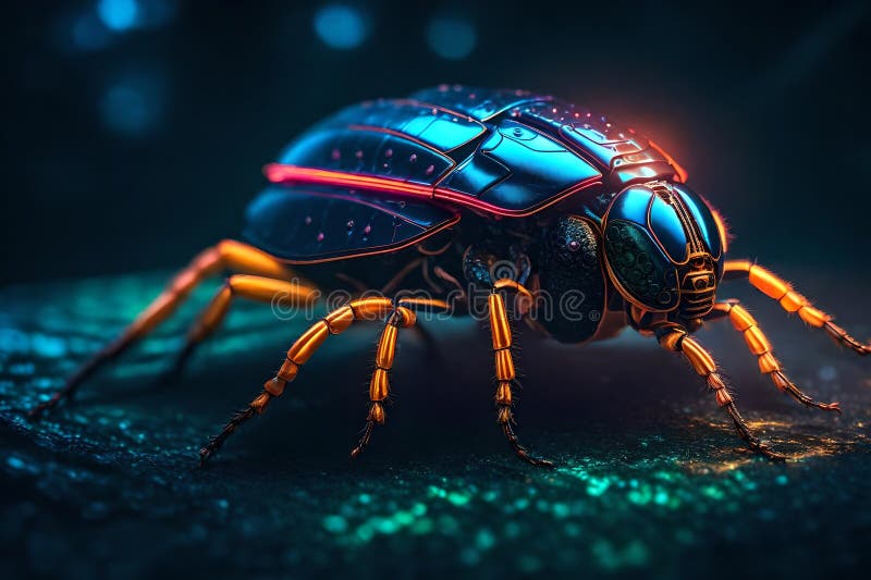 Neon Cyborg Insect: Close-Up of Hi-Tech Bug Glowing with Neon RGB ...