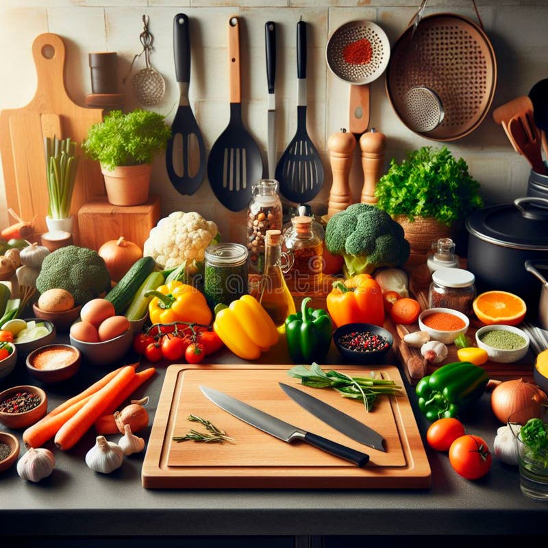 Culinary Symphony: Fresh Ingredients and Kitchen Tools Stock ...