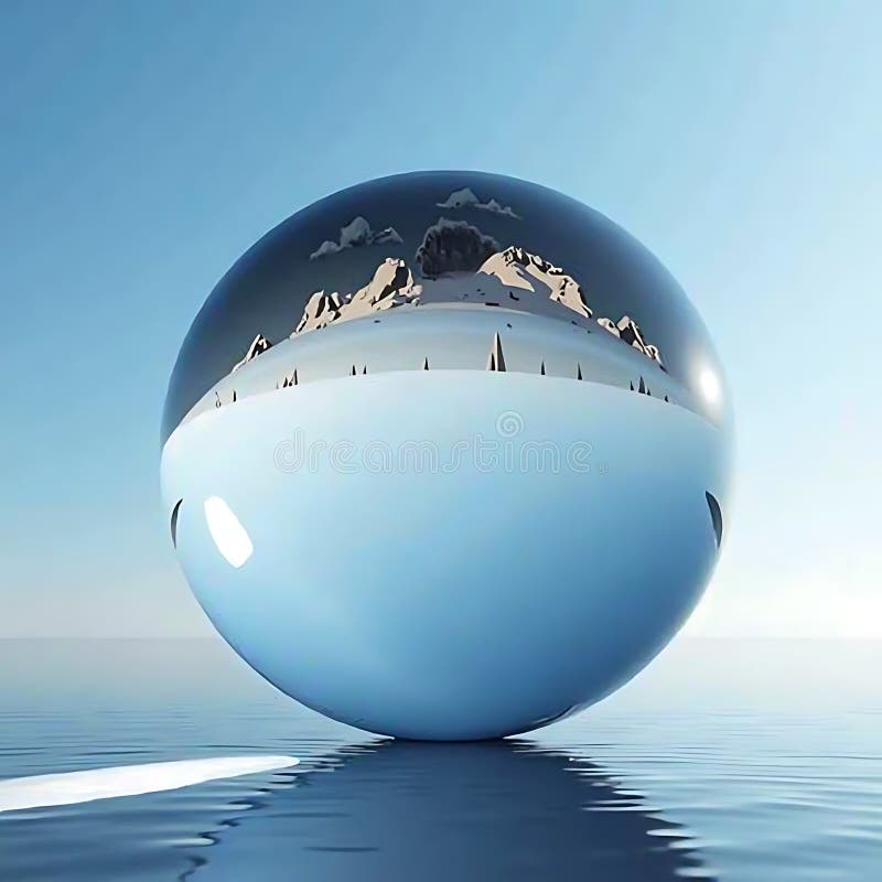 The Image Has a Large Glass Sphere on a Reflective Surface. Stock ...