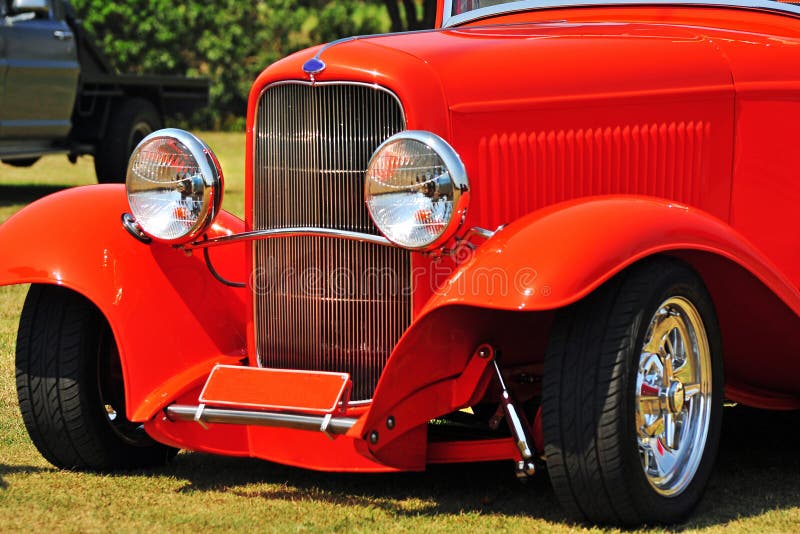 Abstract Background Close-up Front Old Red Hot Rod Car Stock Image ...