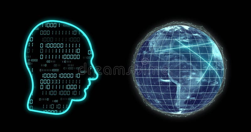 Image Of Head Binary Coding And Data Processing Over Dark Background