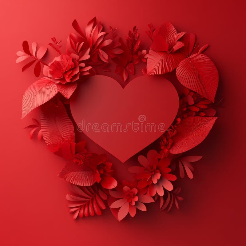 The Image of a Heart Composed of Red and White Leaves on a Bold Red ...