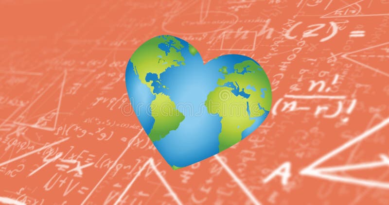 Image of Heart with Map Over Mathematical Equations on Red Chalkboard ...