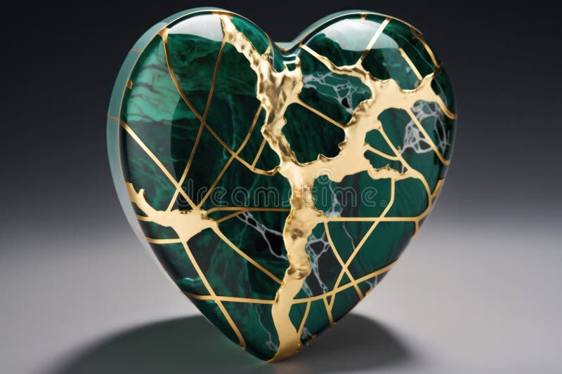 Image of the Heart of a Product Made of Malachite Inlaid with Gold ...