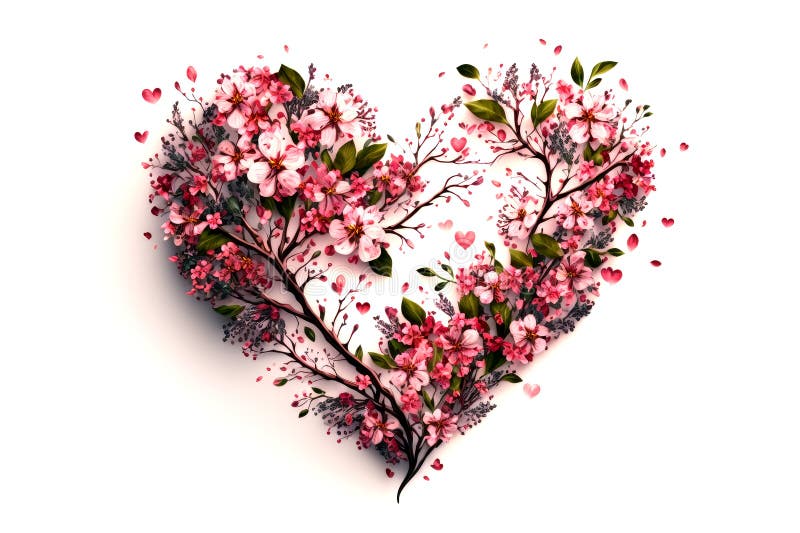 An Image of Heart Shaped Tree with Pink Flowers. Generative AI Stock ...