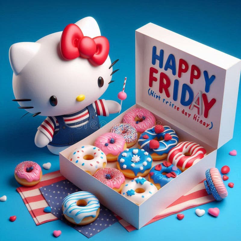 Image of Hello Kitty with Donuts with the Words Happy Friday Stock ...