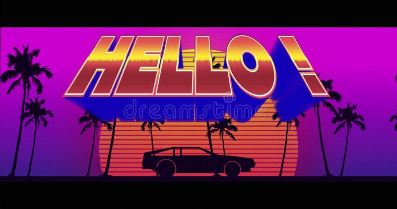 Image of Hello Text Over Car Riding on Digital Sunset Stock ...