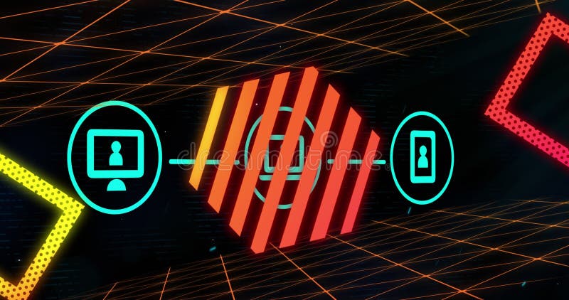 Image of Hello Text in Yellow Glowing Stock Interface Over with Masks ...