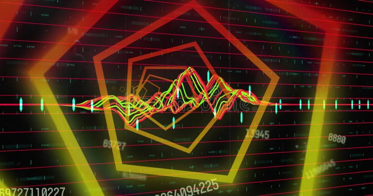 Image of Hexagonal Neon Tunnel in Seamless Pattern Against Changing Numbers and Data Processing ...