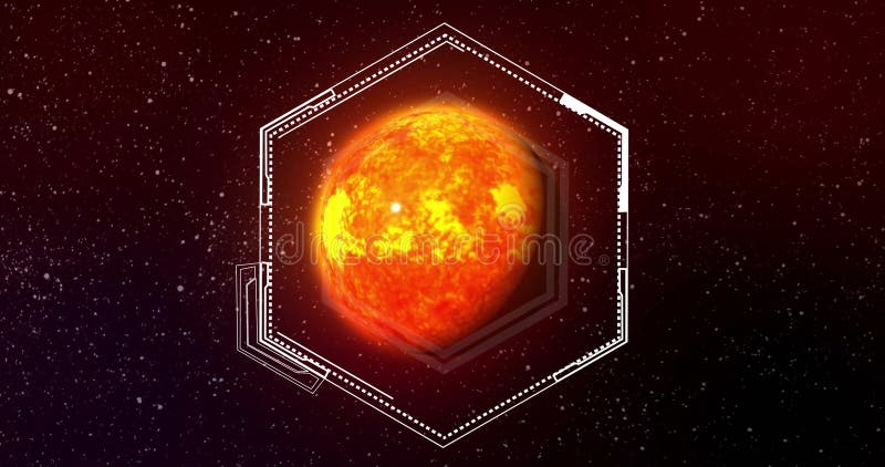 Image of Hexagonal Scanner Frame Processing Data Over Orange Globe in ...