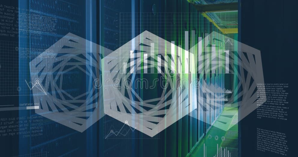 Image of Hexagonal Shapes and Data Processing Against Computer Server ...