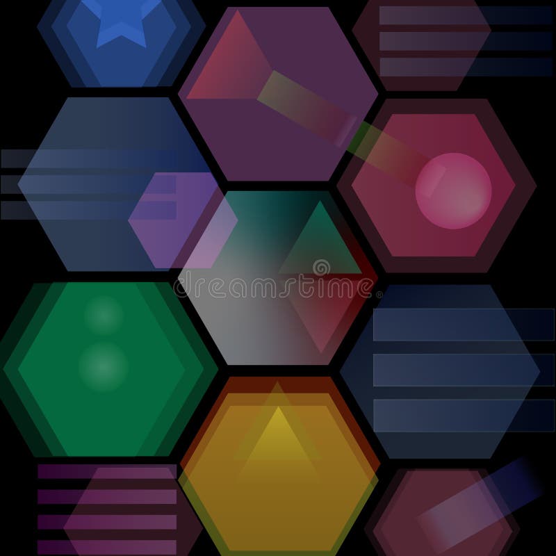 Image of Hexagons Arranged in Different Colors. on a Black Background ...