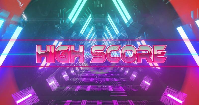 Image of High Score Text Banner Against Neon Tunnel in Seamless Pattern ...