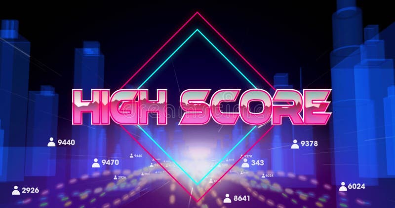Image of High Score Text Banner and Profile Icons Over Light Trails ...