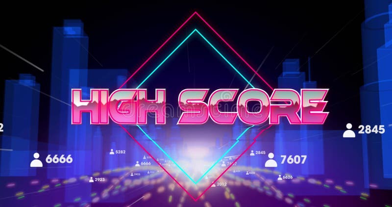 Image of High Score Text Banner and Profile Icons Over Light Trails ...