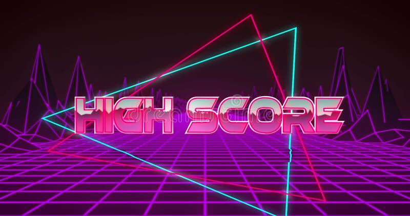 Image of High Score Text in Multicolored Triangles Over Grid Pattern ...
