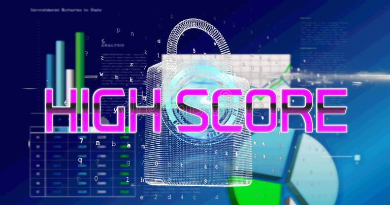Image of High Score Text Over Data Processing and Padlock Icon Stock Illustration - Illustration ...