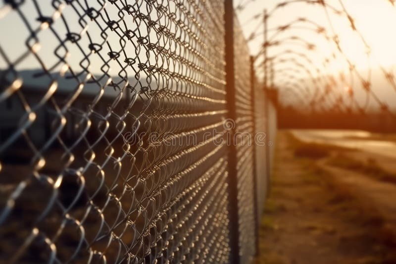 An Image of a High-security Prison Fence or Perimeter Wall, Symbolizing ...