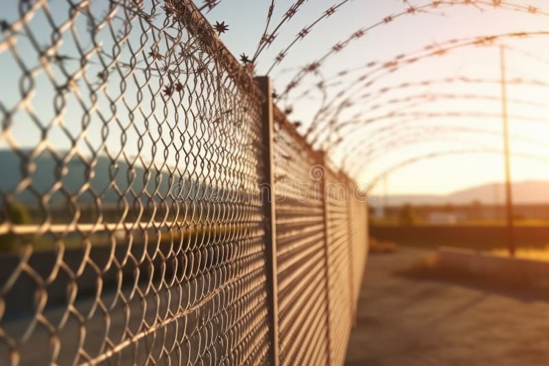An Image of a High-security Prison Fence or Perimeter Wall, Symbolizing ...