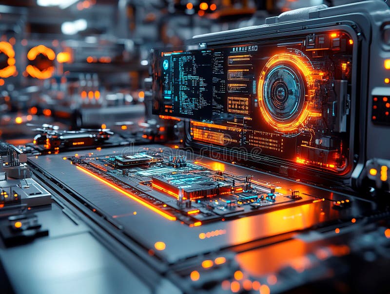 Image of a High-tech, Futuristic Scene with a Densely Populated Circuit ...