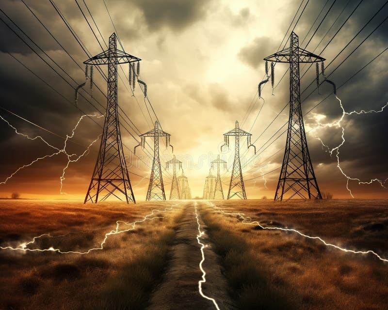 The Image is of High Voltage Electricity Powerlines with Bolts of ...