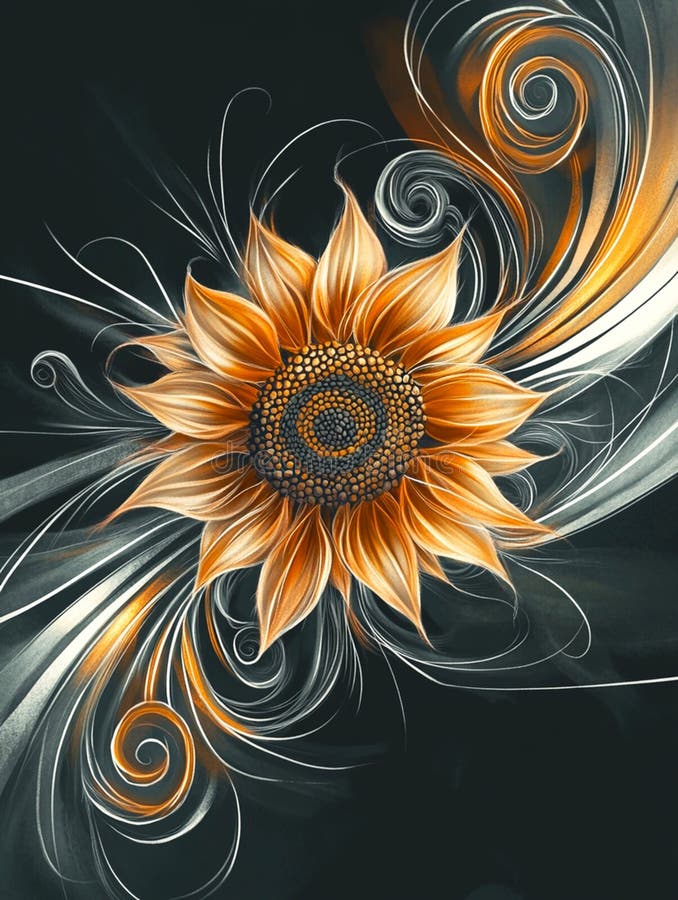 An Image of a Highly Stylized and Intricate Illustration of a Sunflower ...