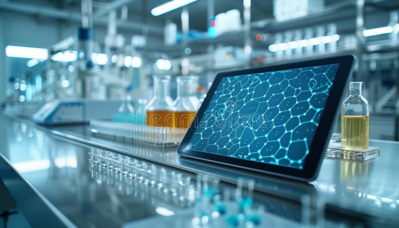 An Image of a Hightech Drug Research Facility the Focus is on a Digital ...